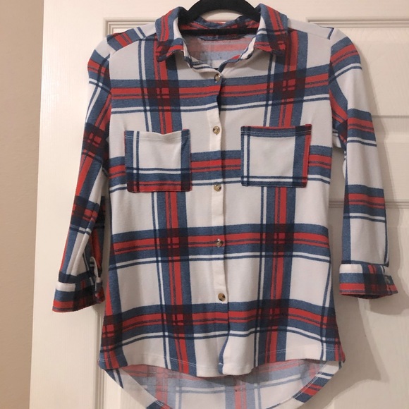 Tops | Red White And Blue Plaid Button Down Soft Material | Poshmark